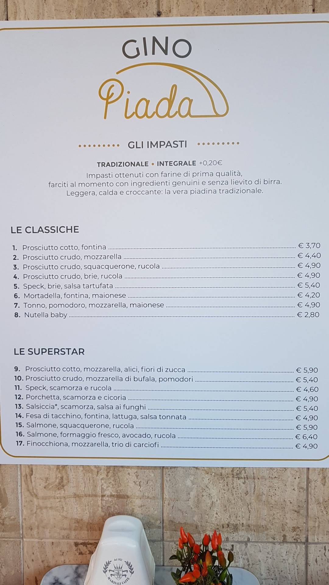 Menu da Gino Piada Olgiata ristorante, Roma