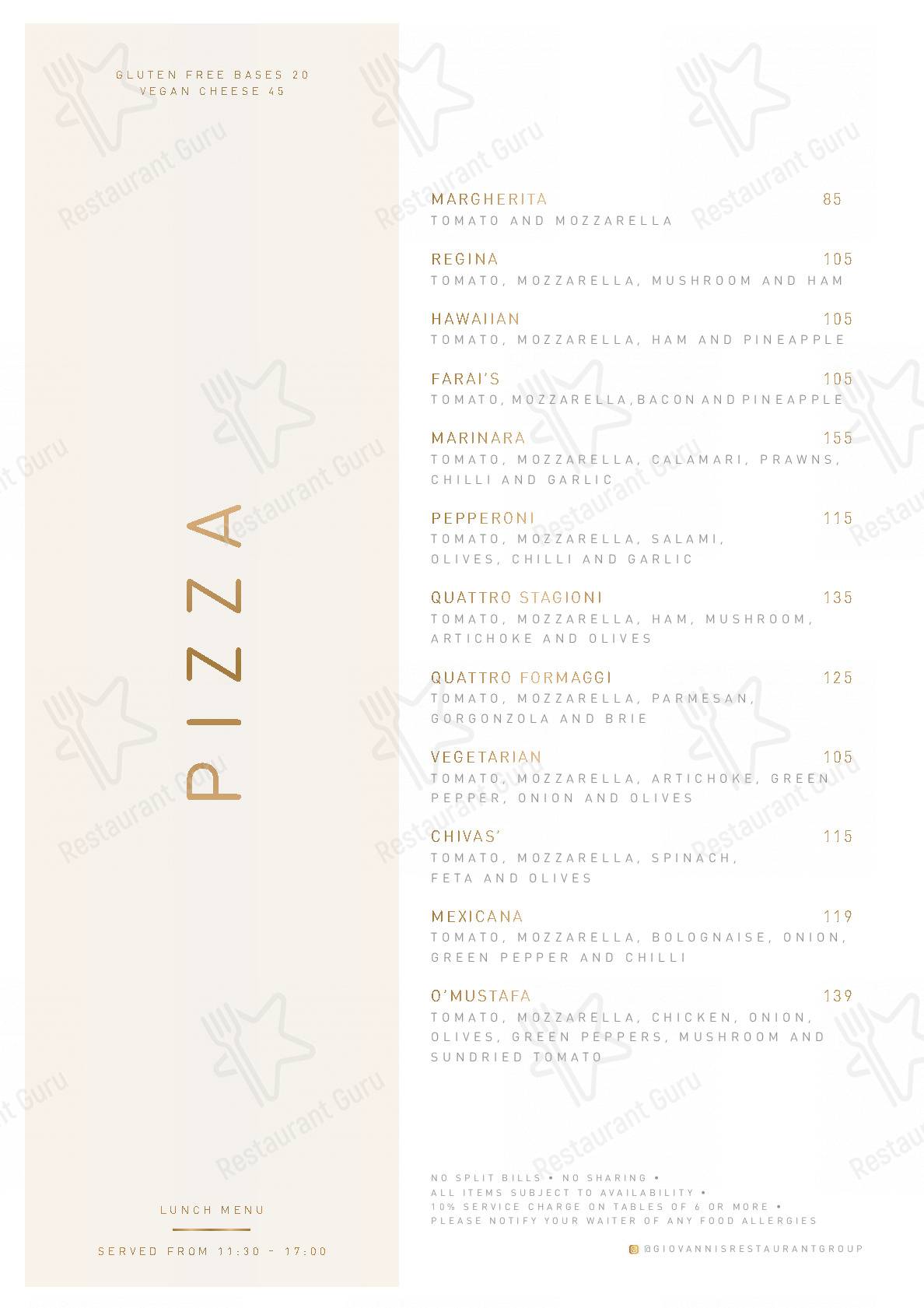 Menu at Giovannis Restaurant at the House of J.C. Le Roux, Stellenbosch