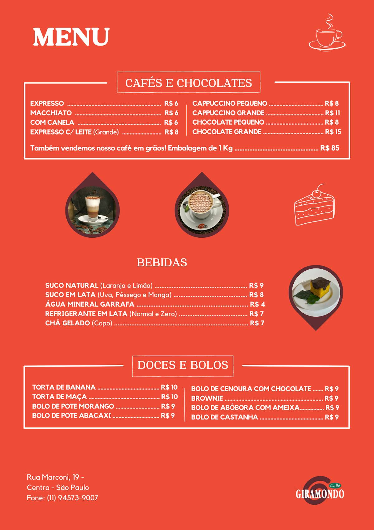 Menu em Giramondo Caffè café, São Paulo, Rua Marconi