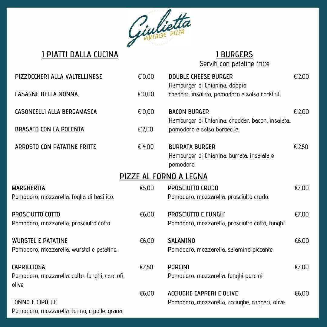 Menu da Giulietta Vintage Pizza ristorante, Mozzo