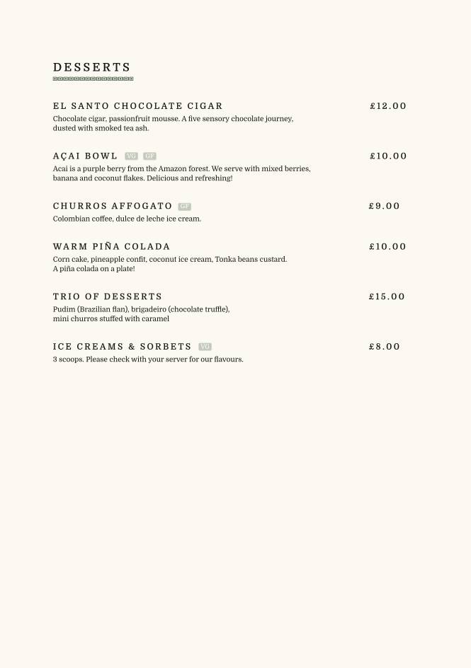 Menu at El Santo Bar and Restaurant, Glasgow