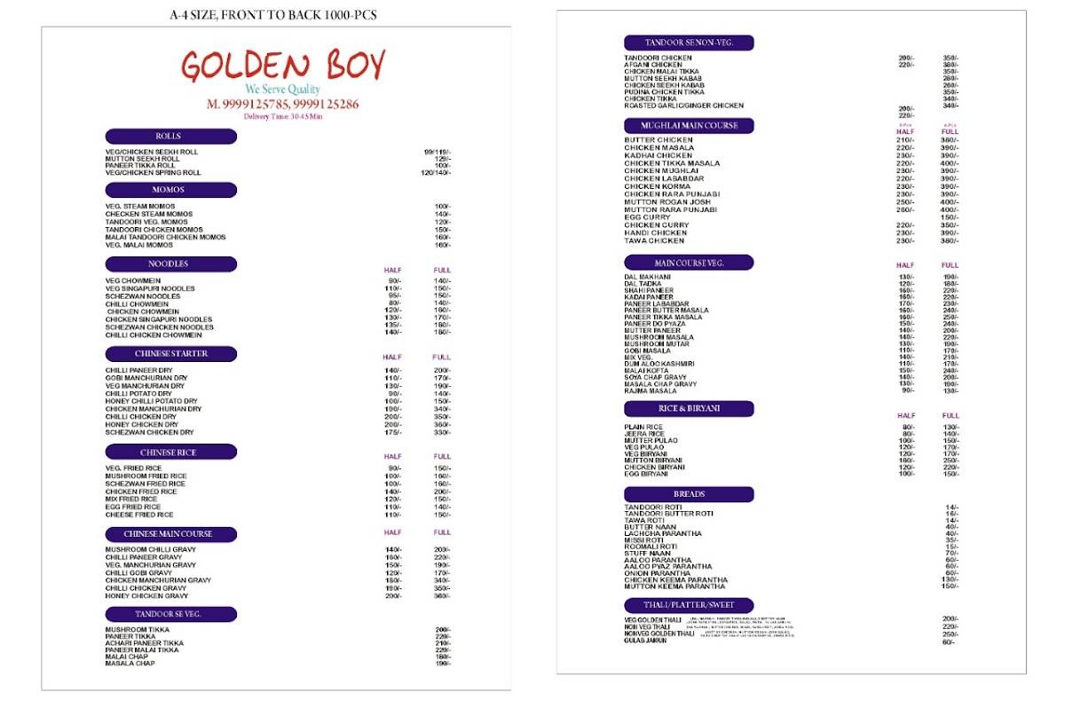 Menu at Golden Boy Restaurant & Cafe, Noida, E-4A