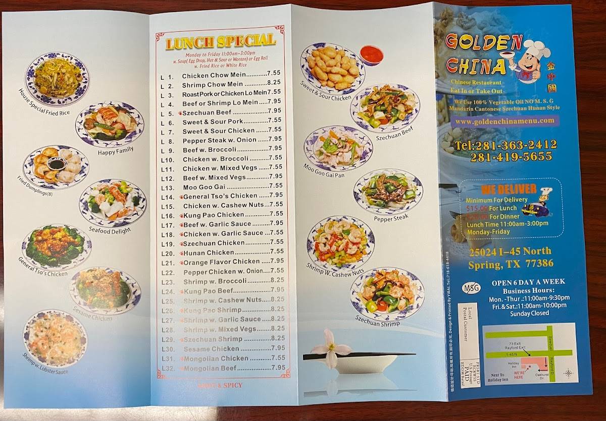 Menu at Golden China menu restaurant, Spring, I-45