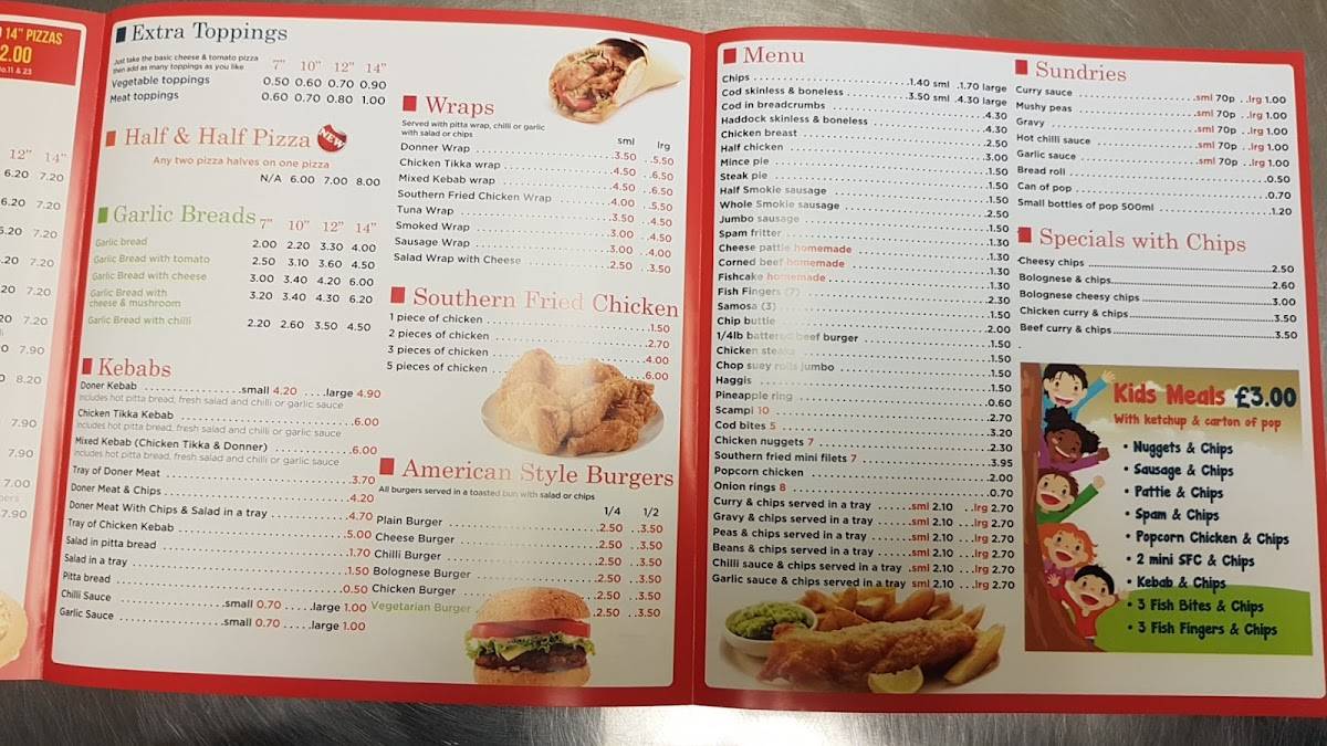 Menu at Golden Chippy restaurant, Wallsend, 18 Coast Rd
