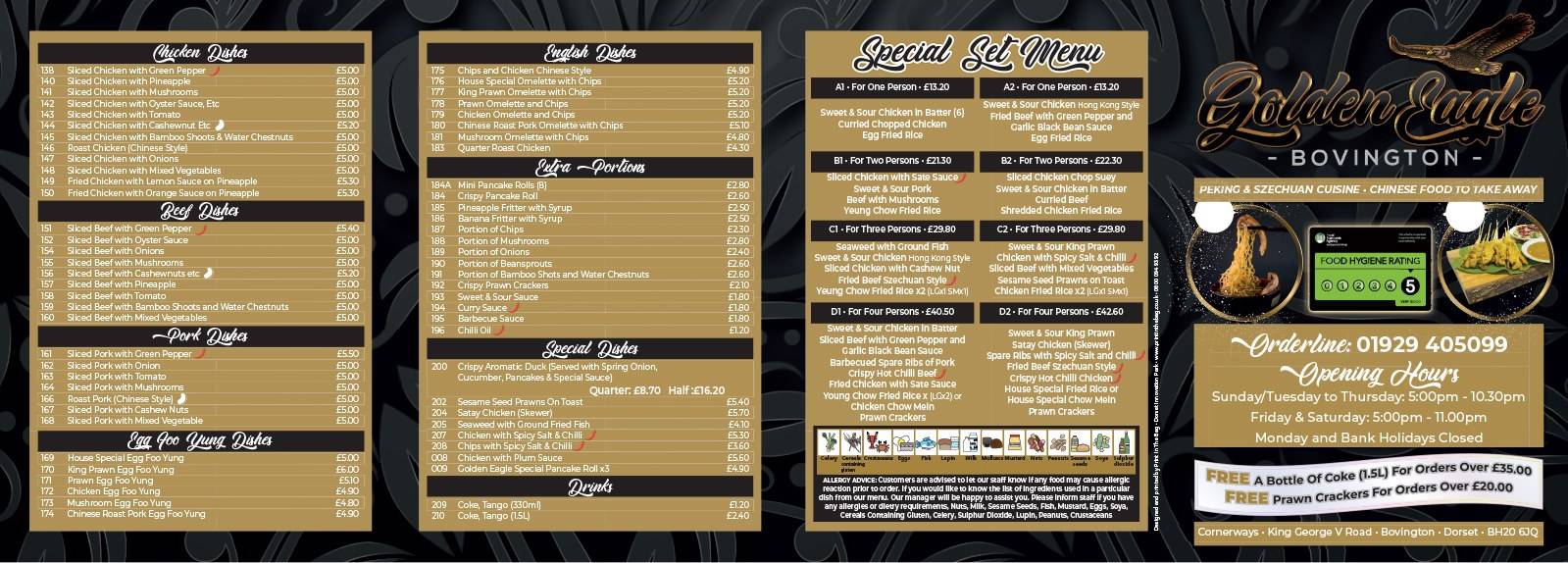Menu at Golden Eagle fast food, Bere Regis