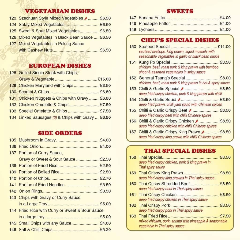 Menu at Golden Ocean restaurant, Stornoway