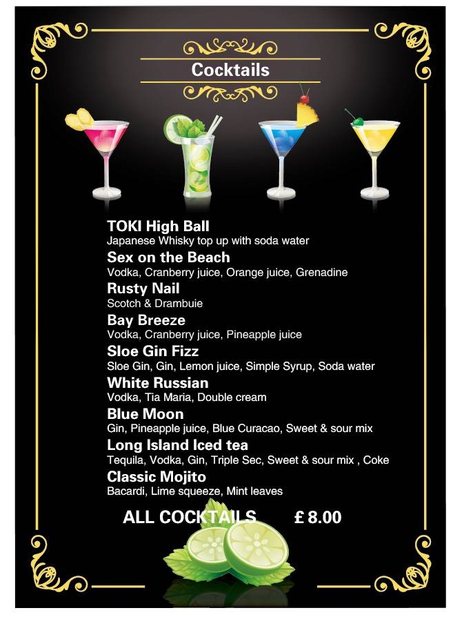 Menu at Golden Ocean restaurant, Stornoway
