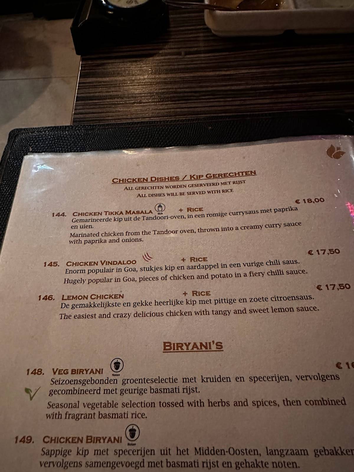 Menu at Golden Tulip Indian Restaurant, Rotterdam