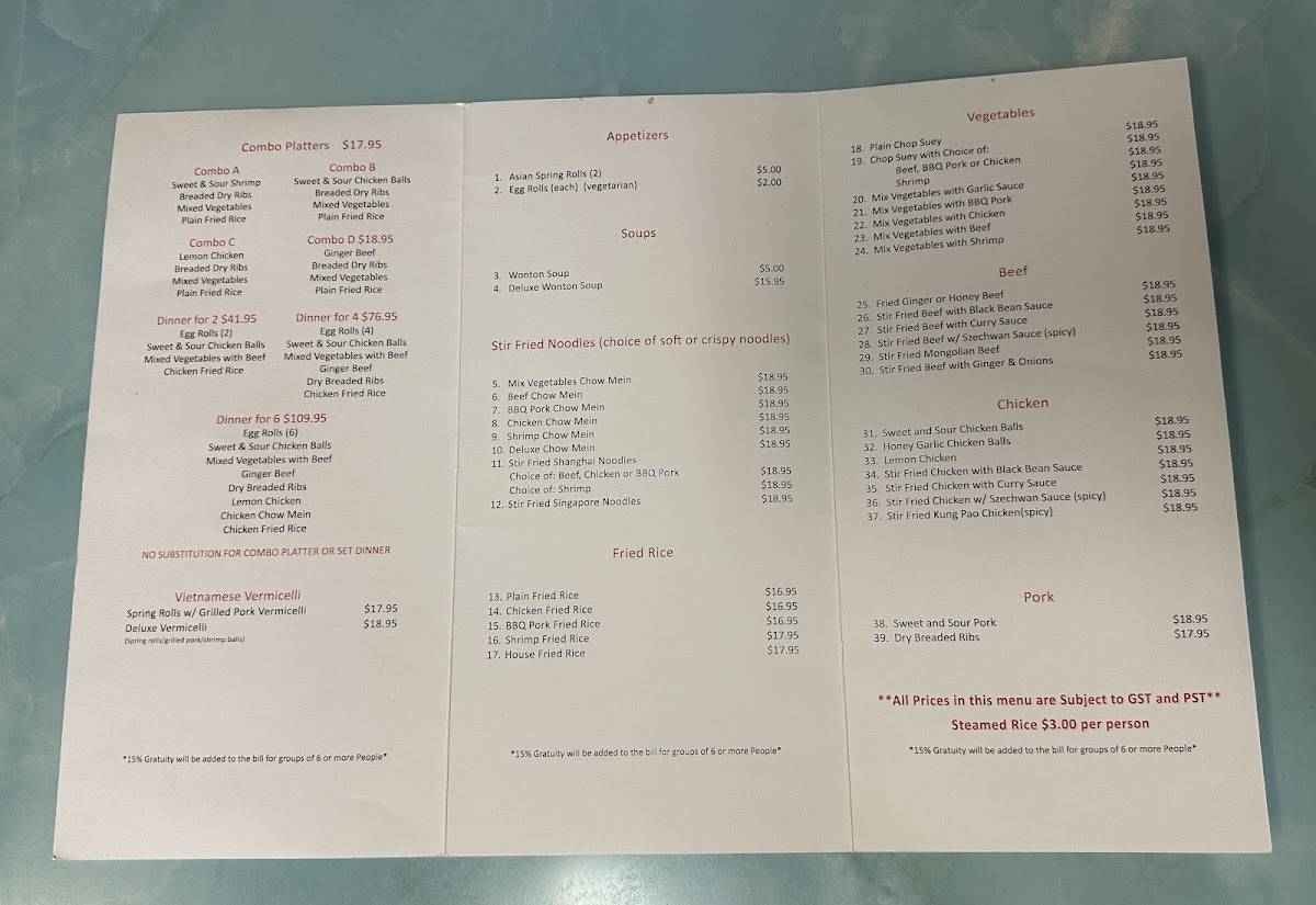 Menu at Golden Turtle Restaurant, Turtleford