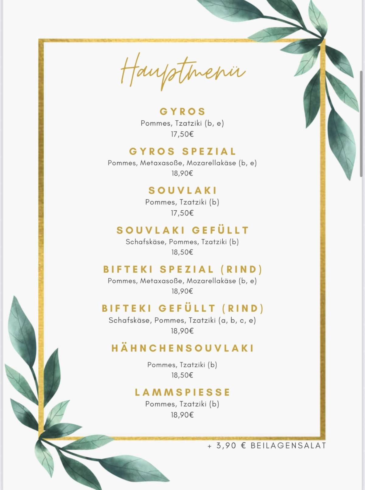 Menu at Goldene Olive restaurant, Tauberbischofsheim