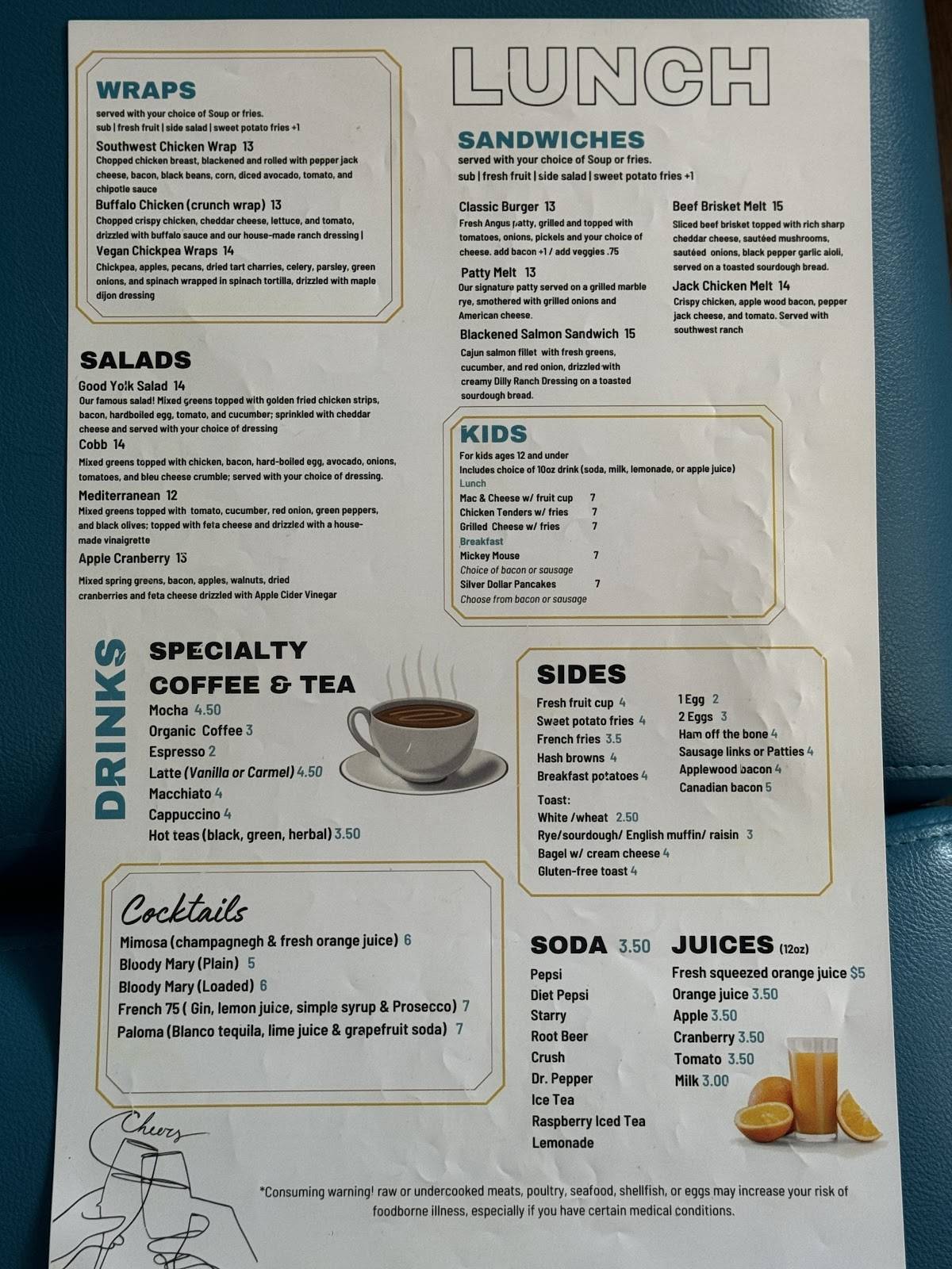 Menu at Good Yolk restaurant, Oshkosh