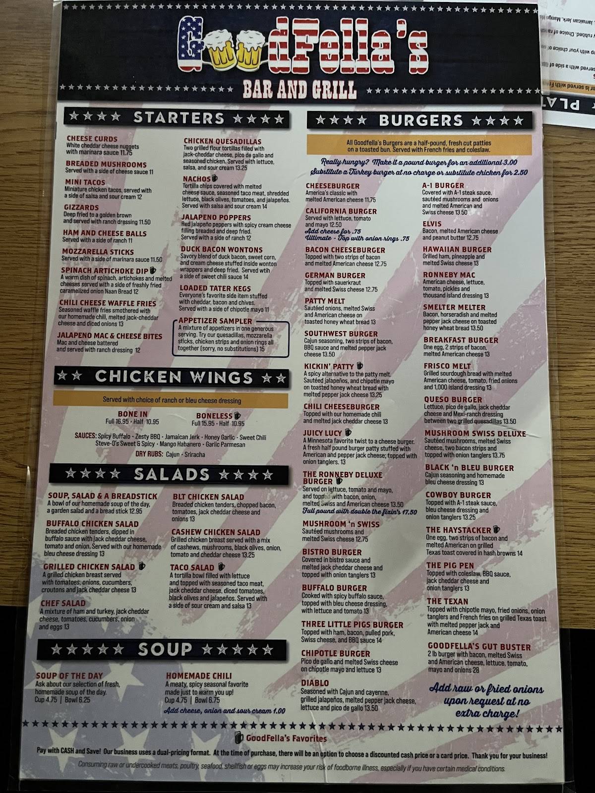 Menu at Goodfella's Bar & Grill, Foley