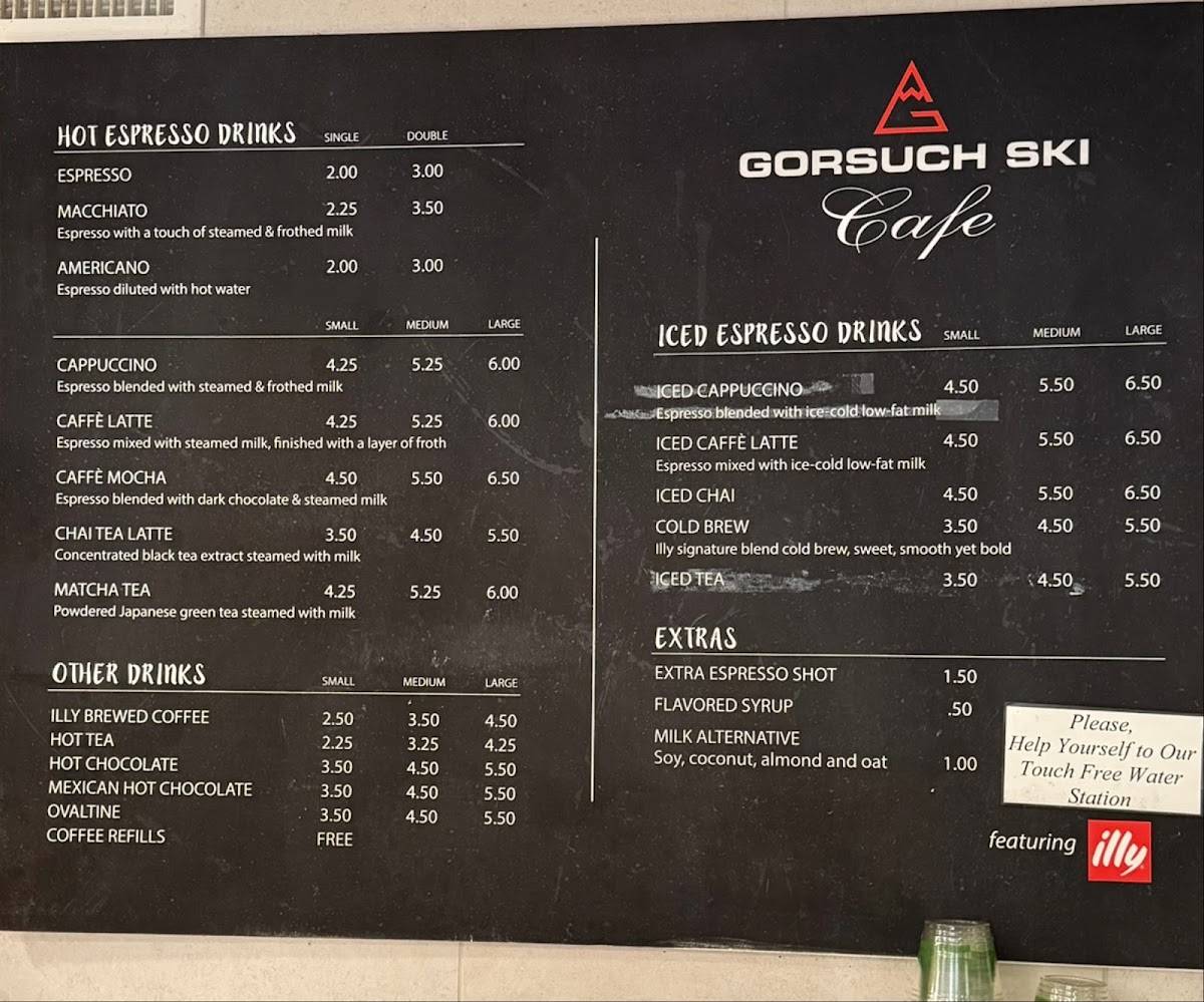 Menu at Gorsuch Ski Café cafe, Vail