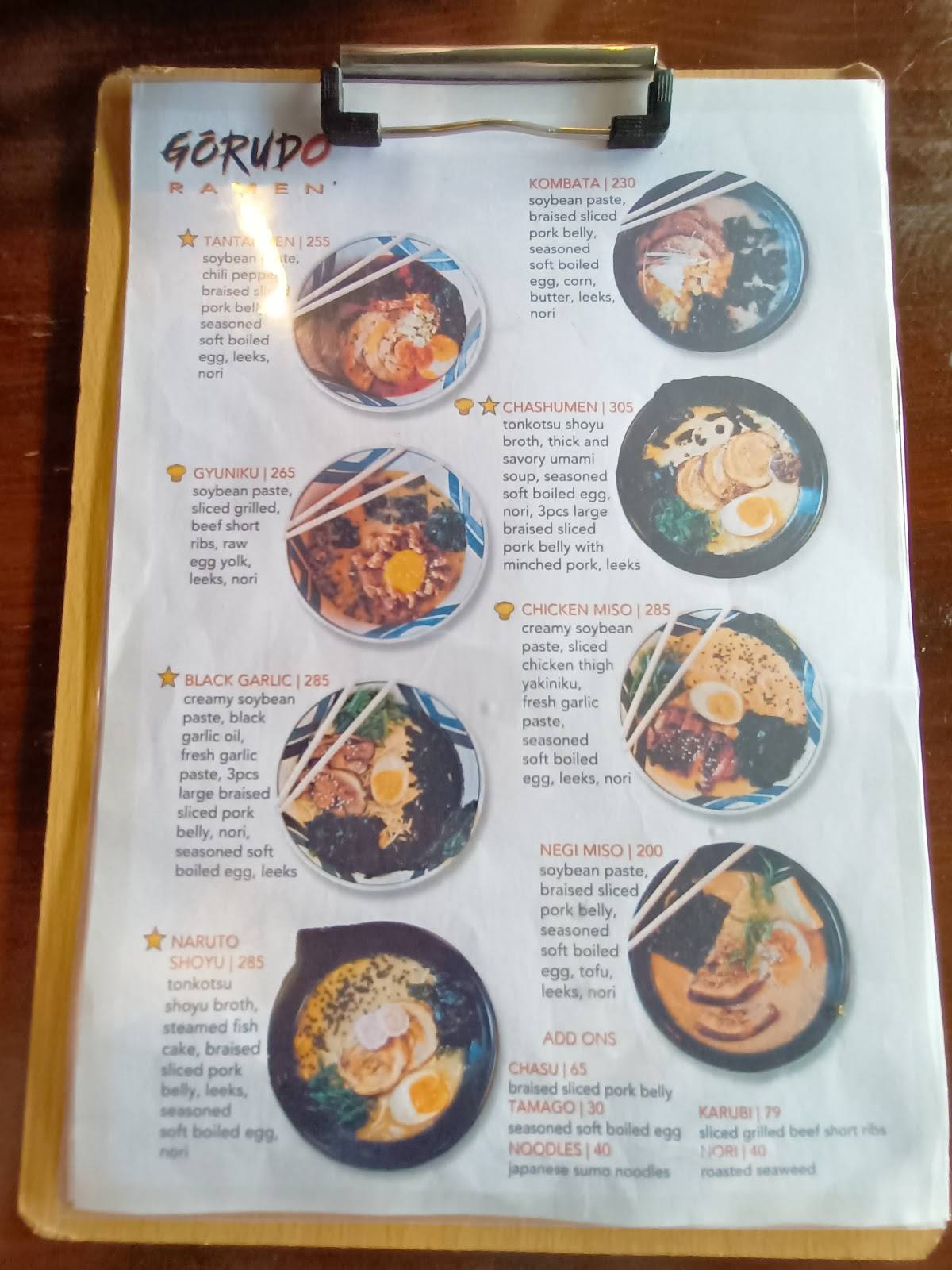 Menu at Gorudo Ramen - Cubao restaurant, Quezon City