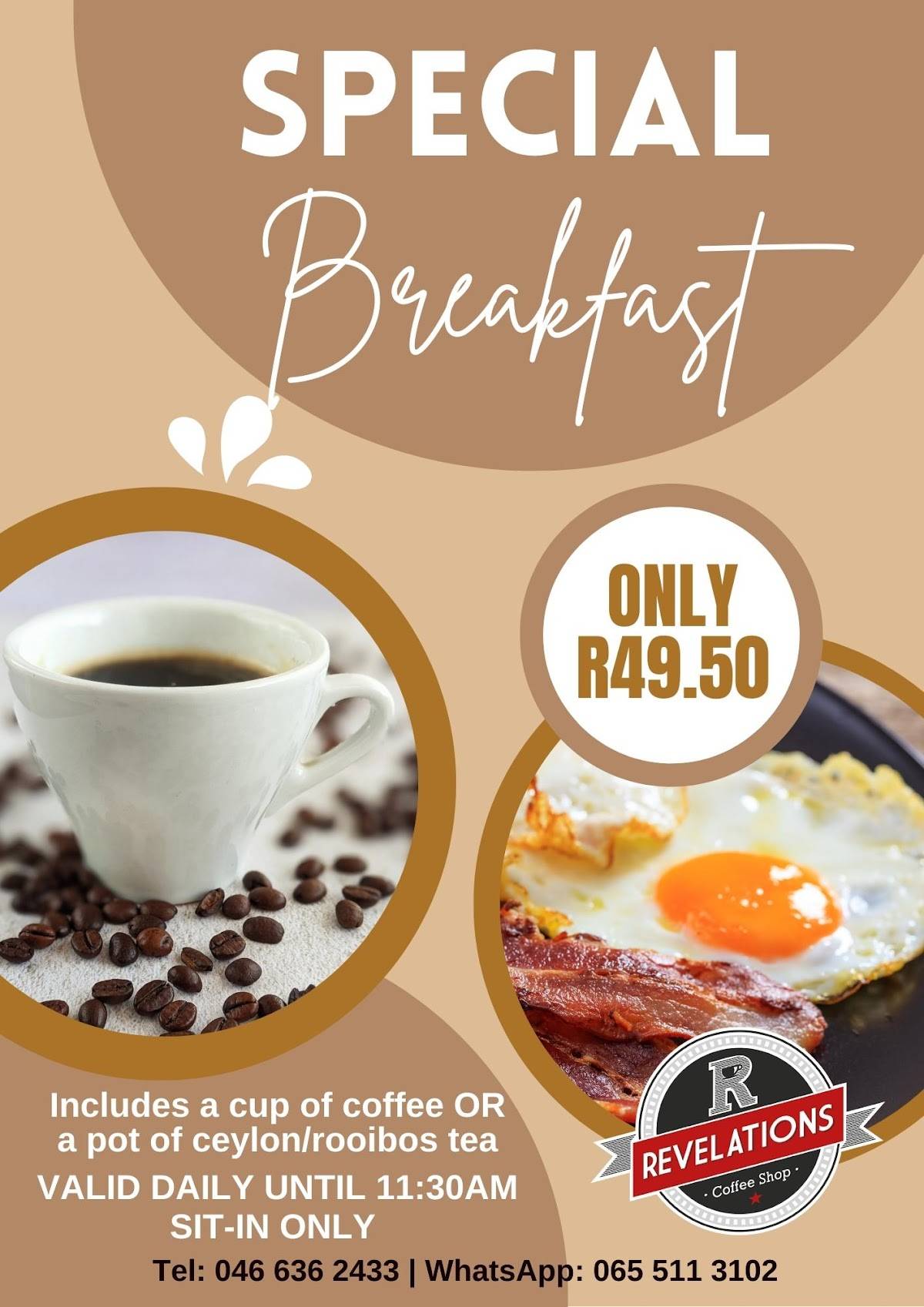 Menu at REVELS cafe, Grahamstown