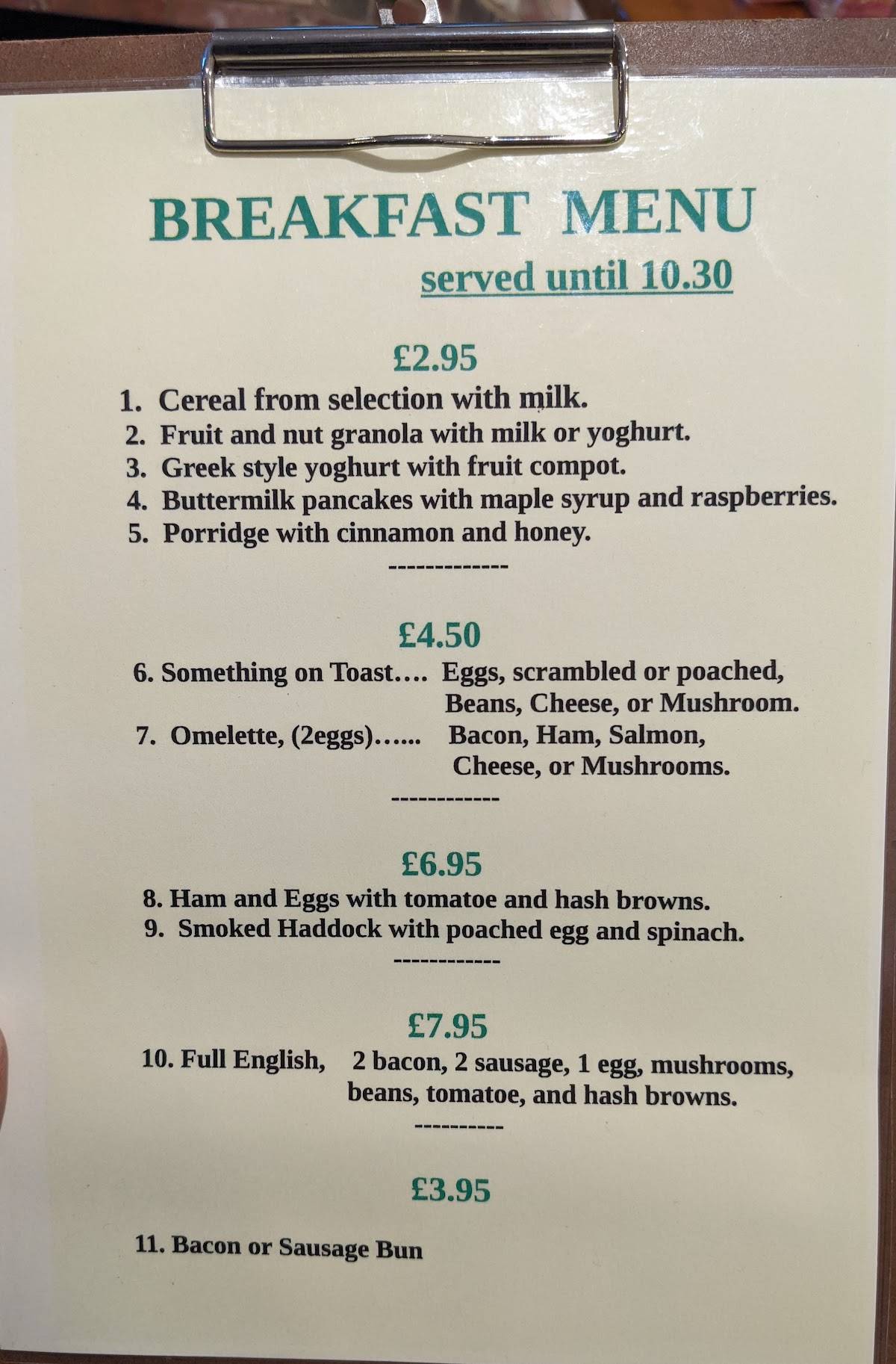 Menu at Granary Stores cafe, Horning