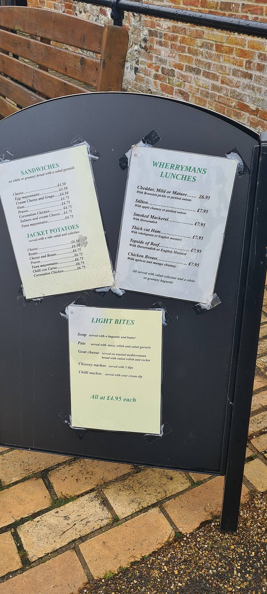 Menu at Granary Stores cafe, Horning