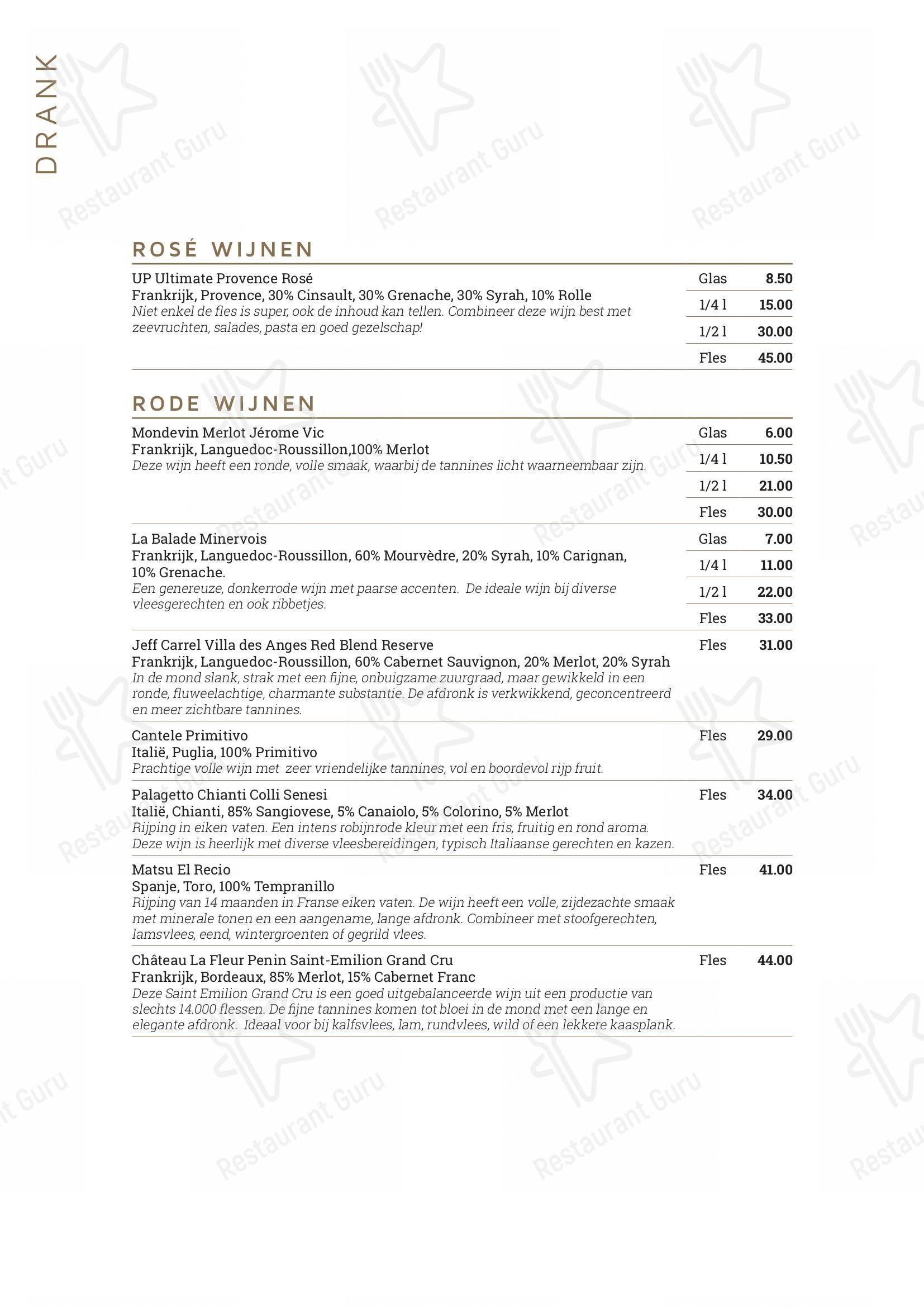 Menu au Grand Cafè 500, Louvain