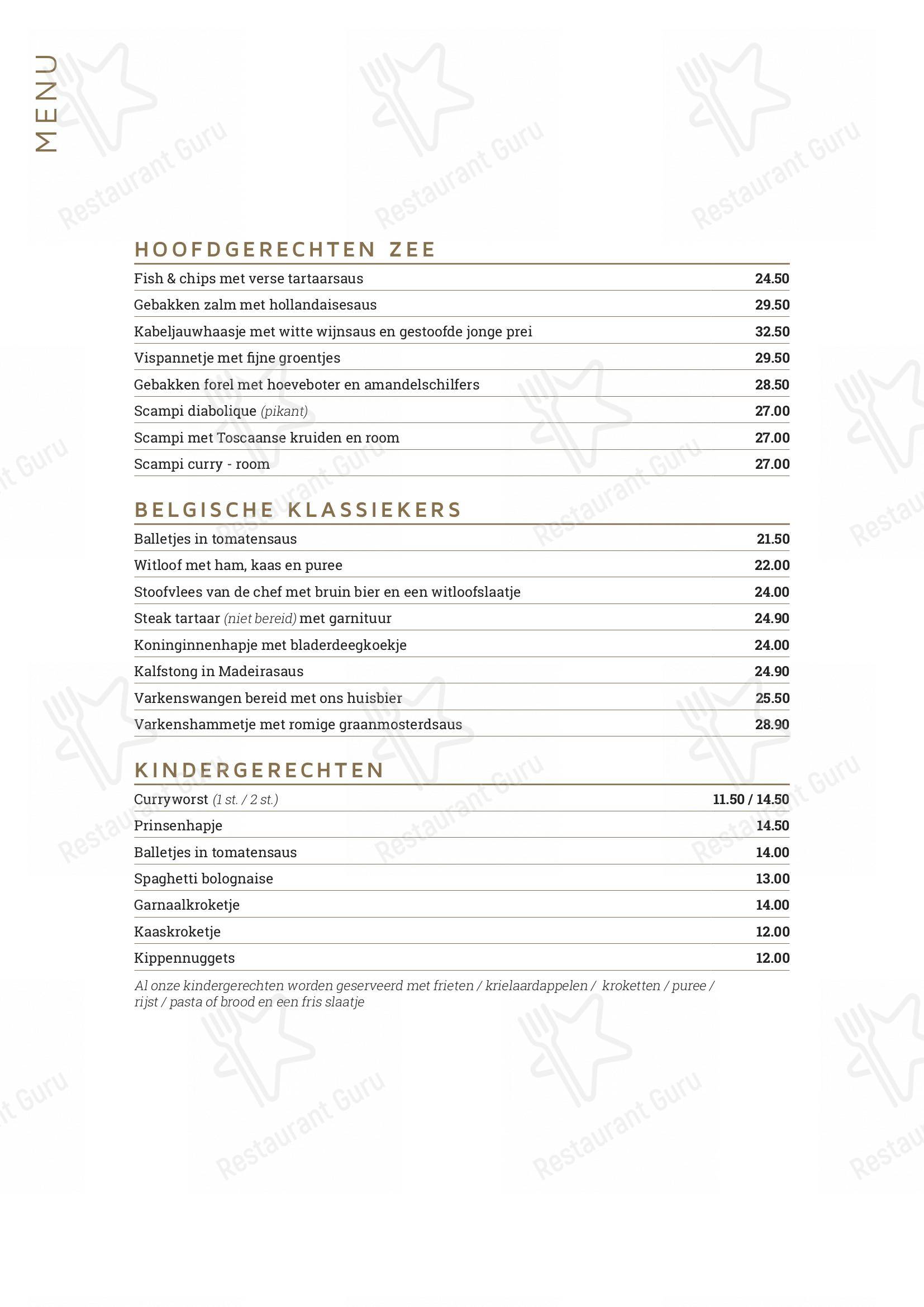 Menu au Grand Cafè 500, Louvain