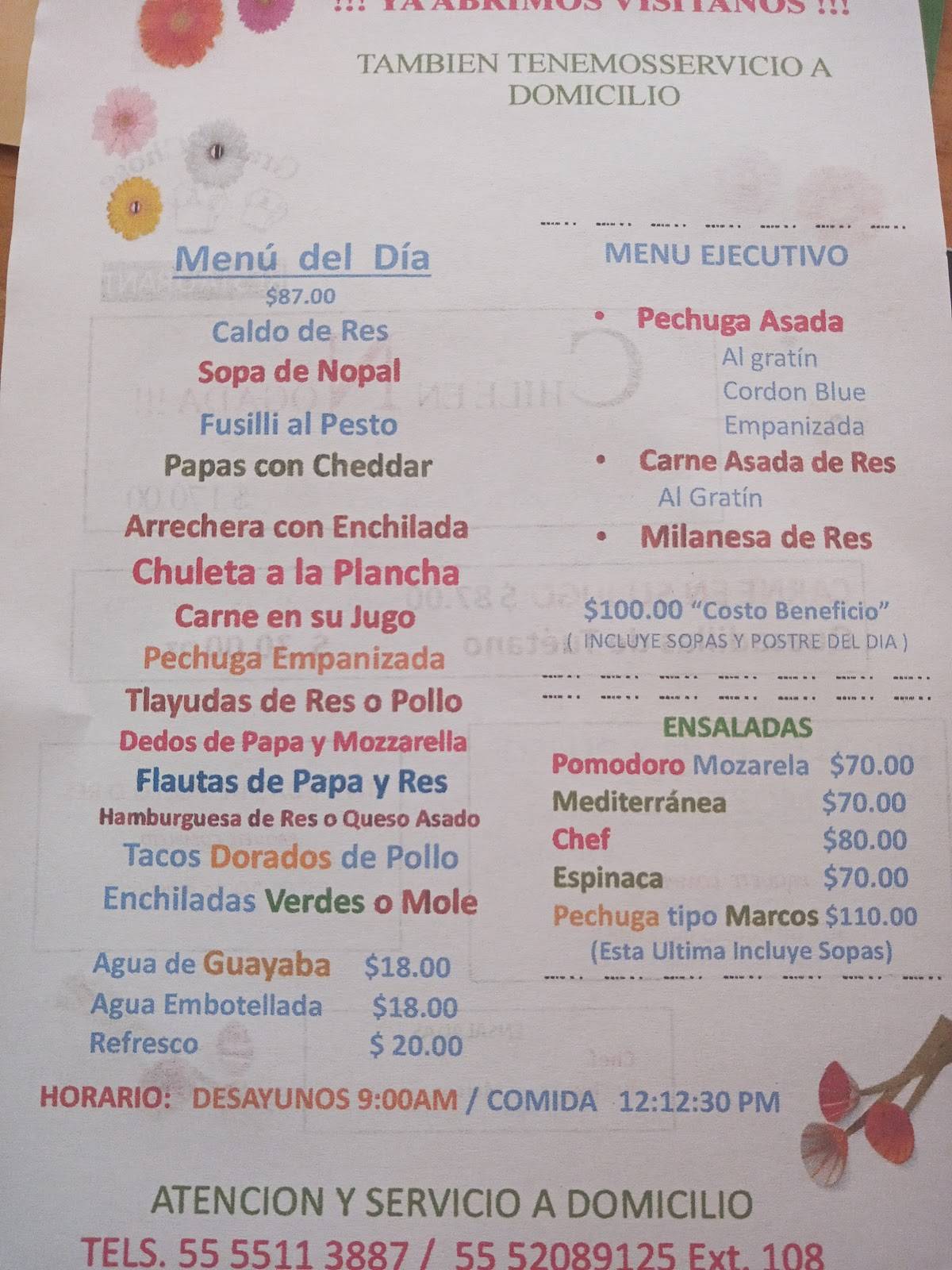 Menu at Grand Chose restaurant, Mexico City