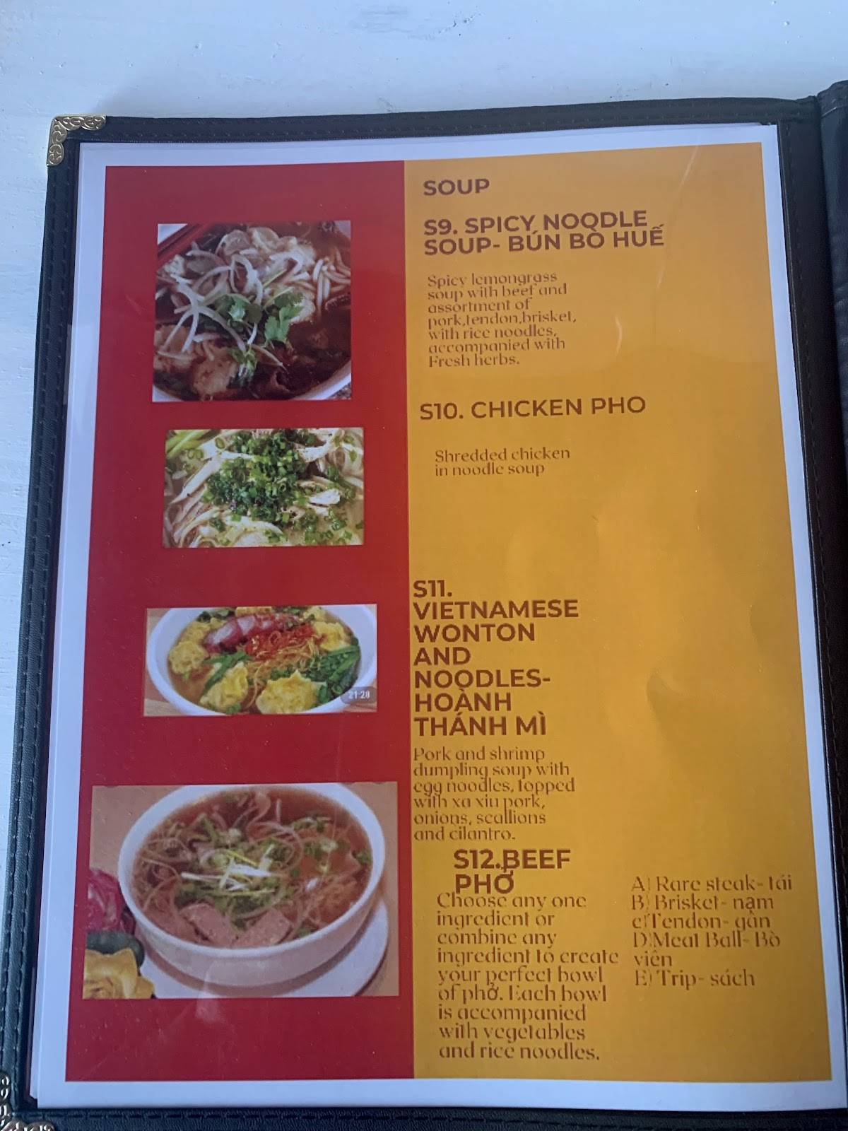 Menu at Pho Saigon restaurant, Grand Island