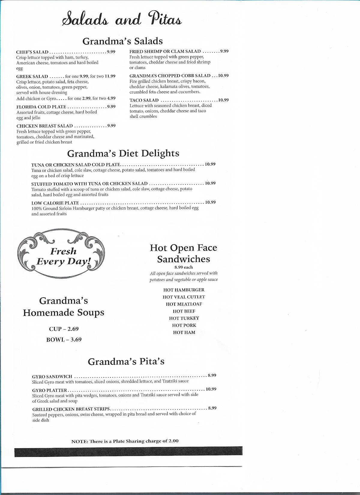 Menu at Grandma Sally's Restaurant, New Port Richey