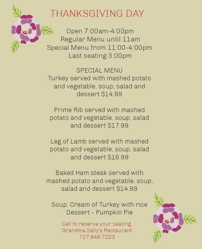 Menu at Grandma Sally's Restaurant, New Port Richey