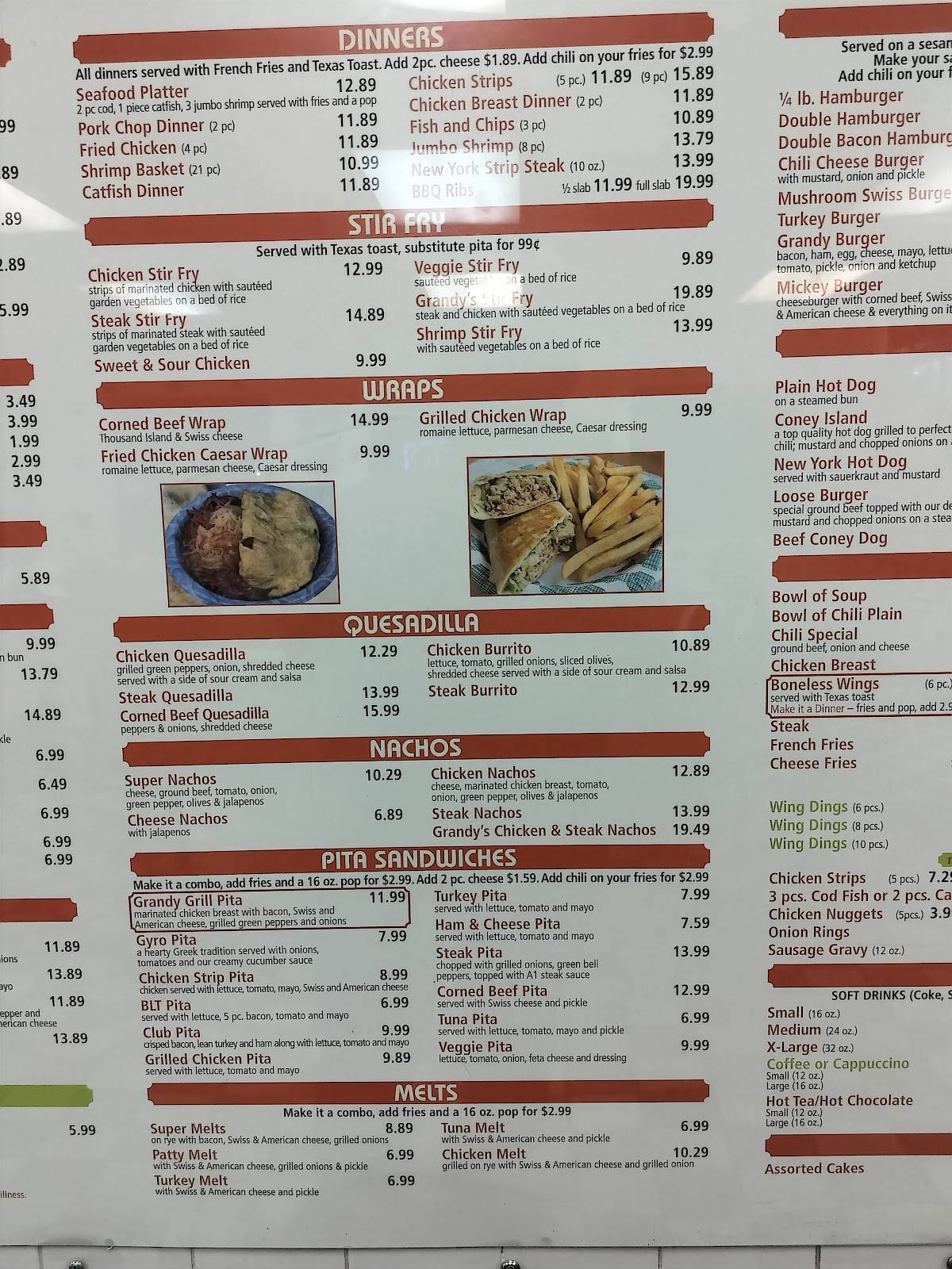 Menu at Grandy's Coney Island restaurant, Detroit, Outer Dr E
