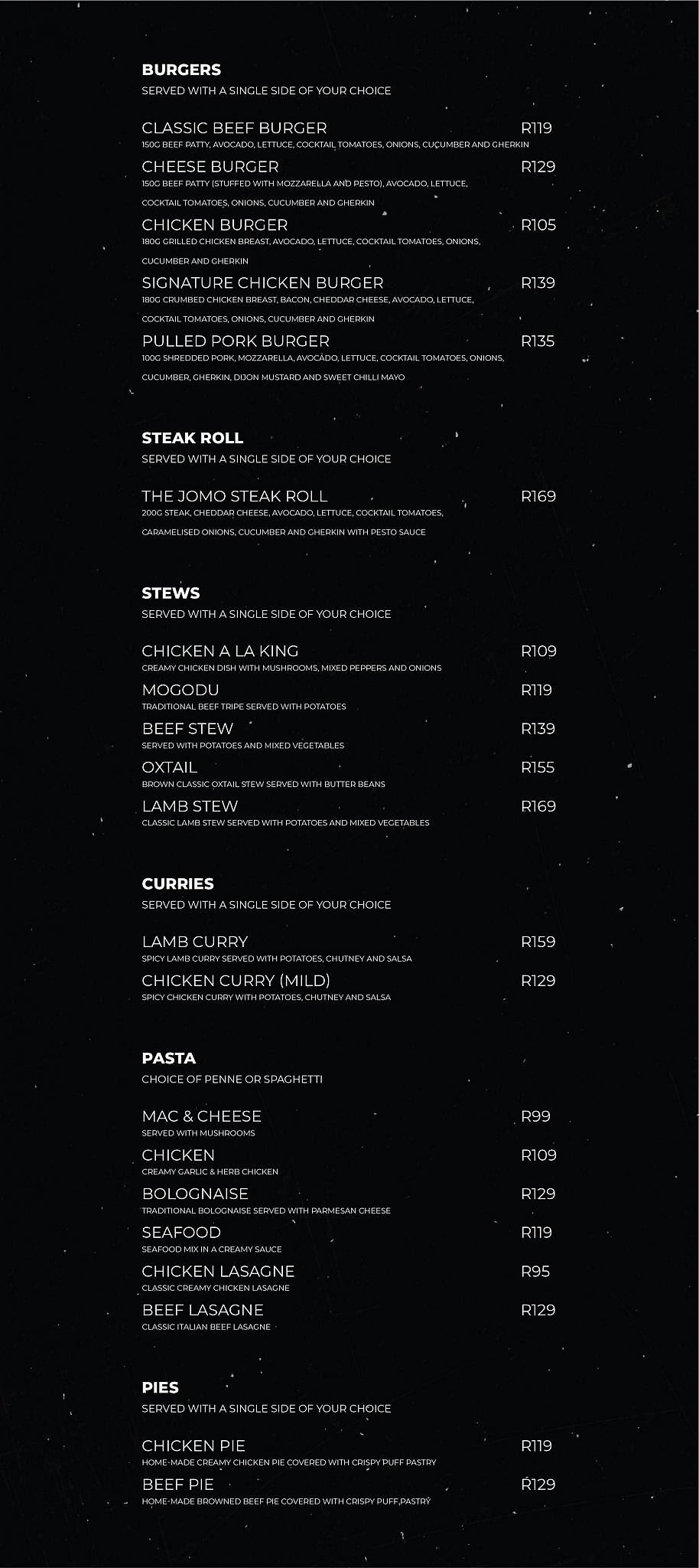 Menu at Granite Lounge restaurant, Midrand