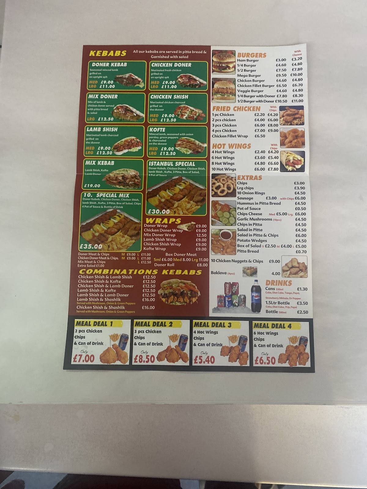 Menu at Istanbul Kebab restaurant, Grays, 727 London Rd