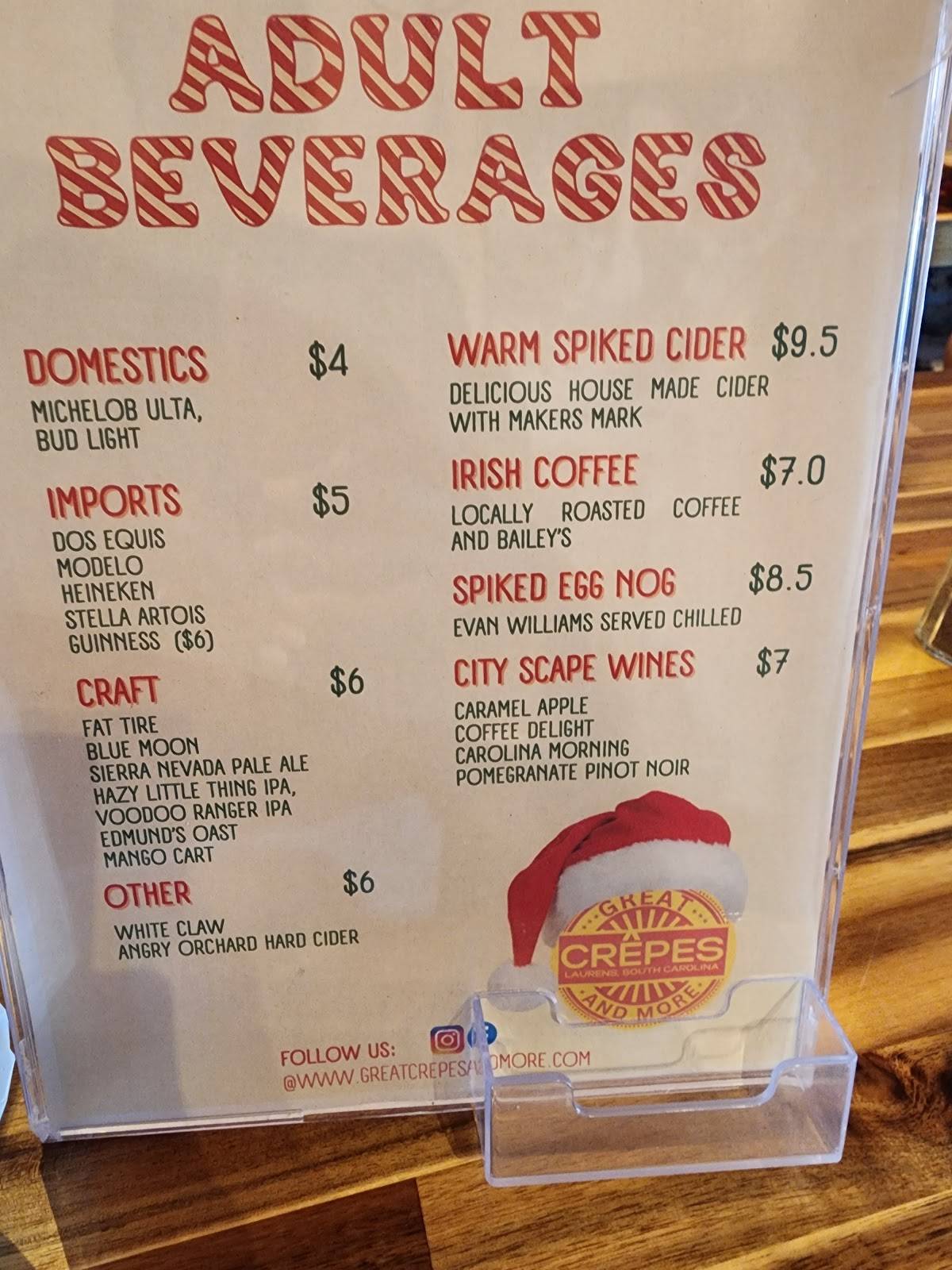 Menu at Great Crêpes and More restaurant, Laurens