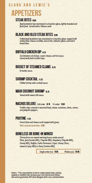 Menu at Clark & Lewie's Restaurant, Great Falls