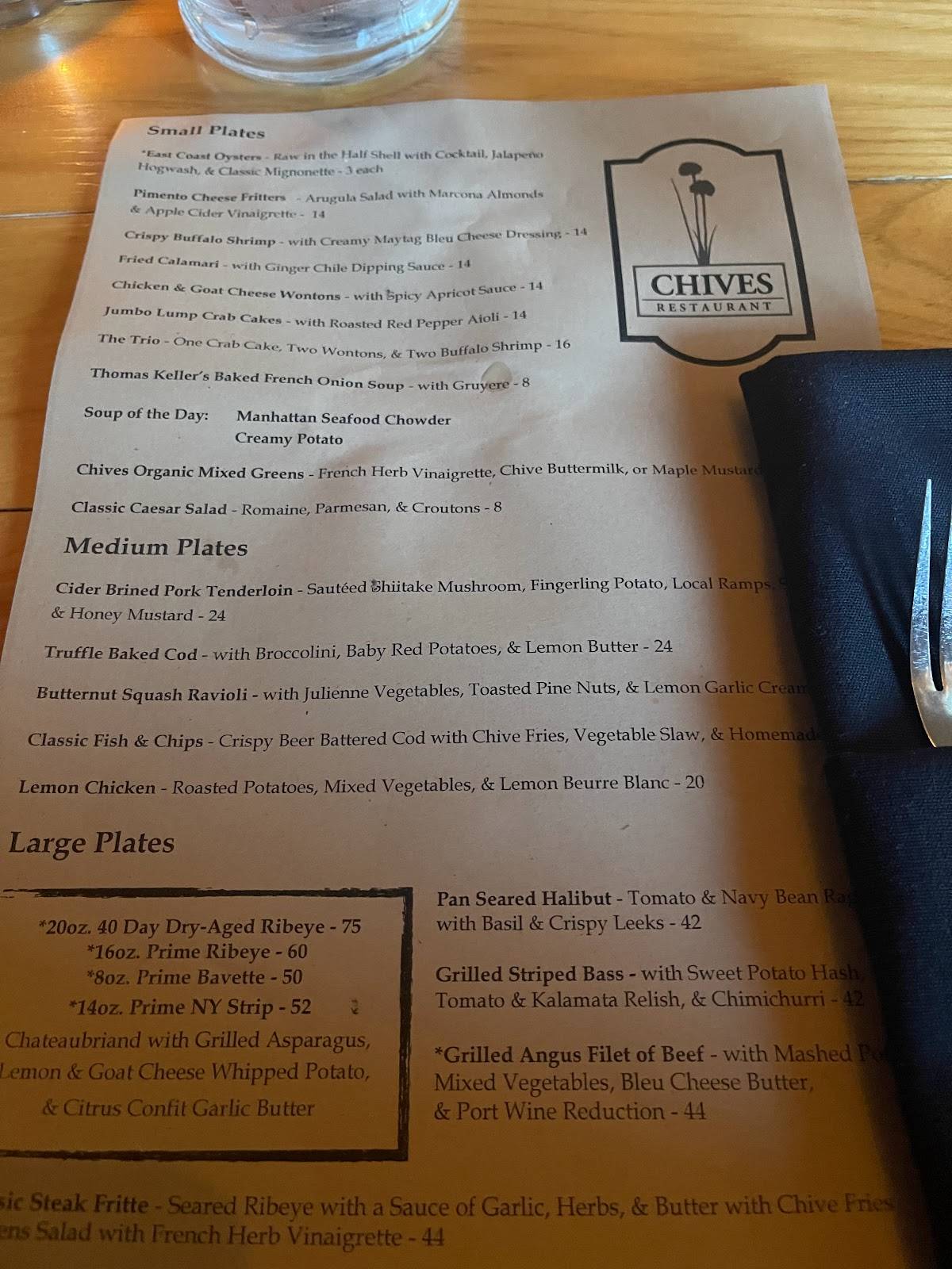 Menu at Chives Restaurant, Suamico