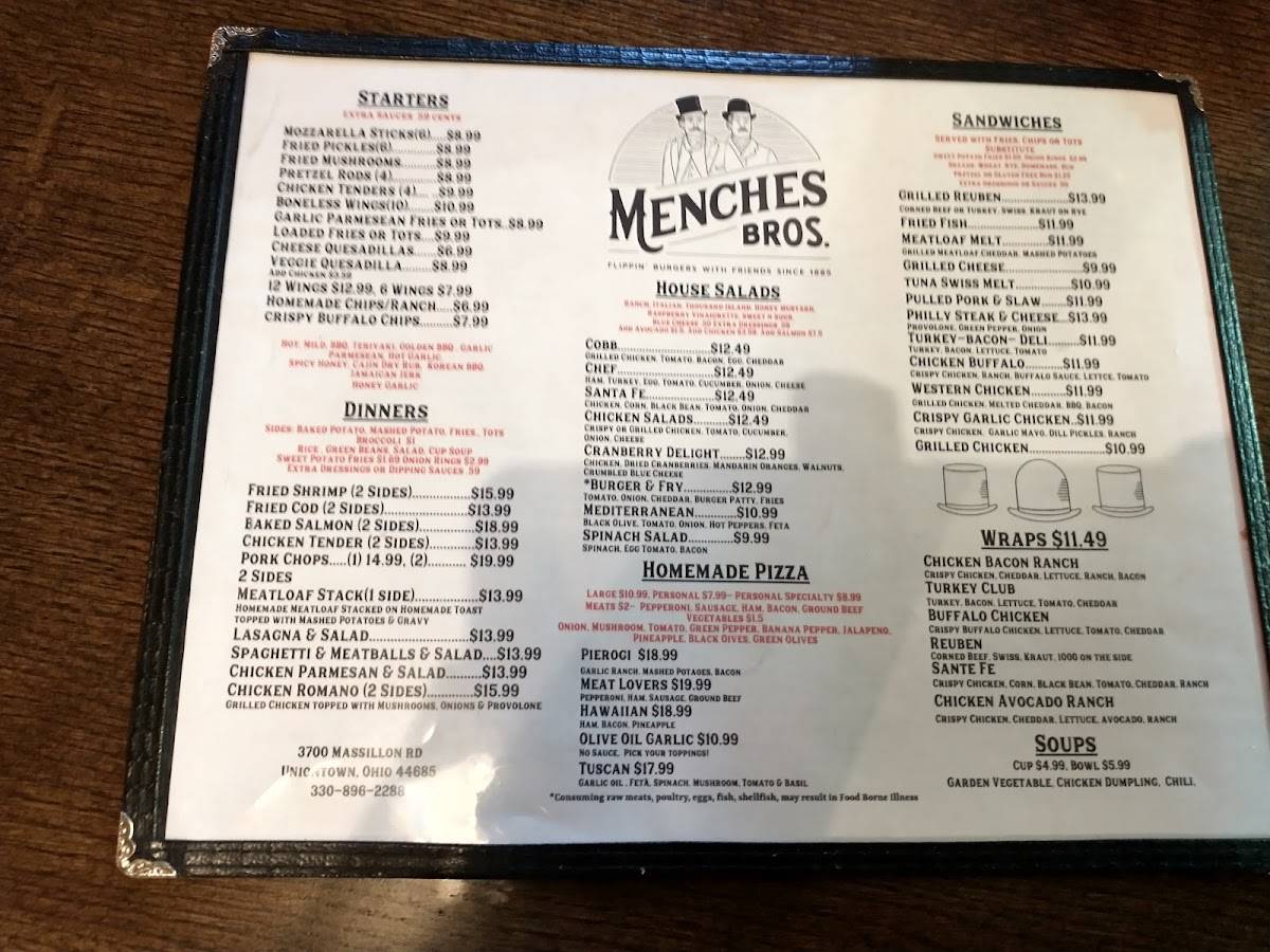 Menu at Menches Brothers Restaurant & Pub, Green