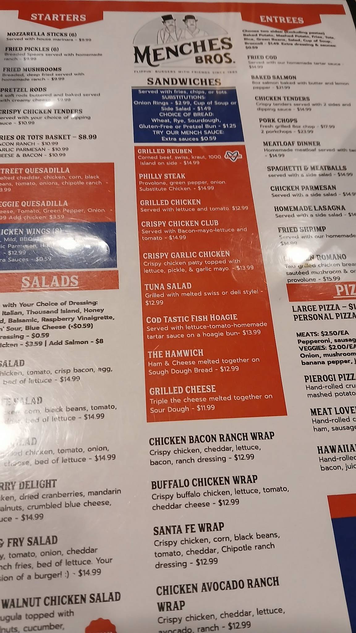 Menu at Menches Brothers Restaurant & Pub, Green
