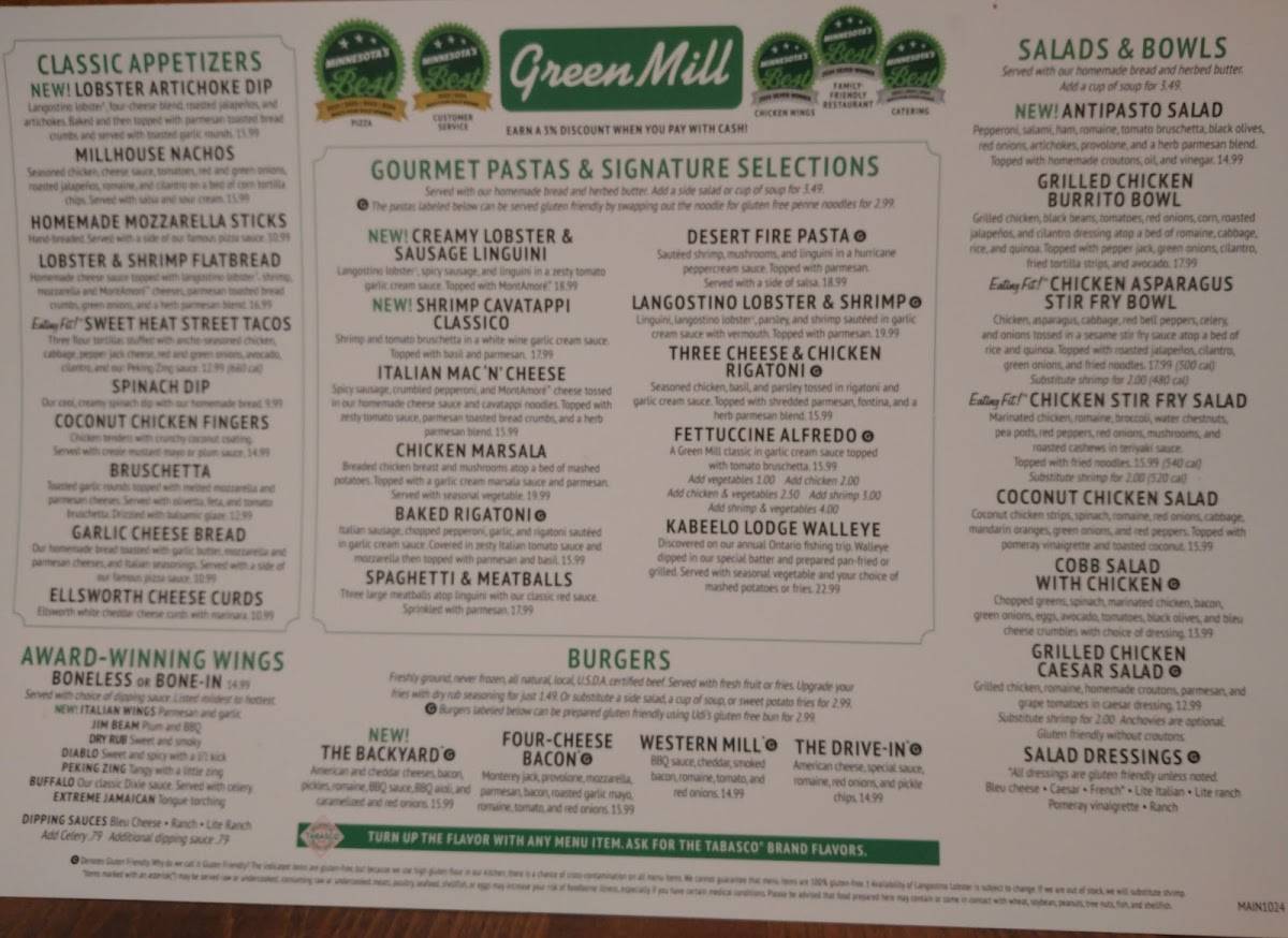Menu at Green Mill Restaurant & Bar, Woodbury, Hudson Rd
