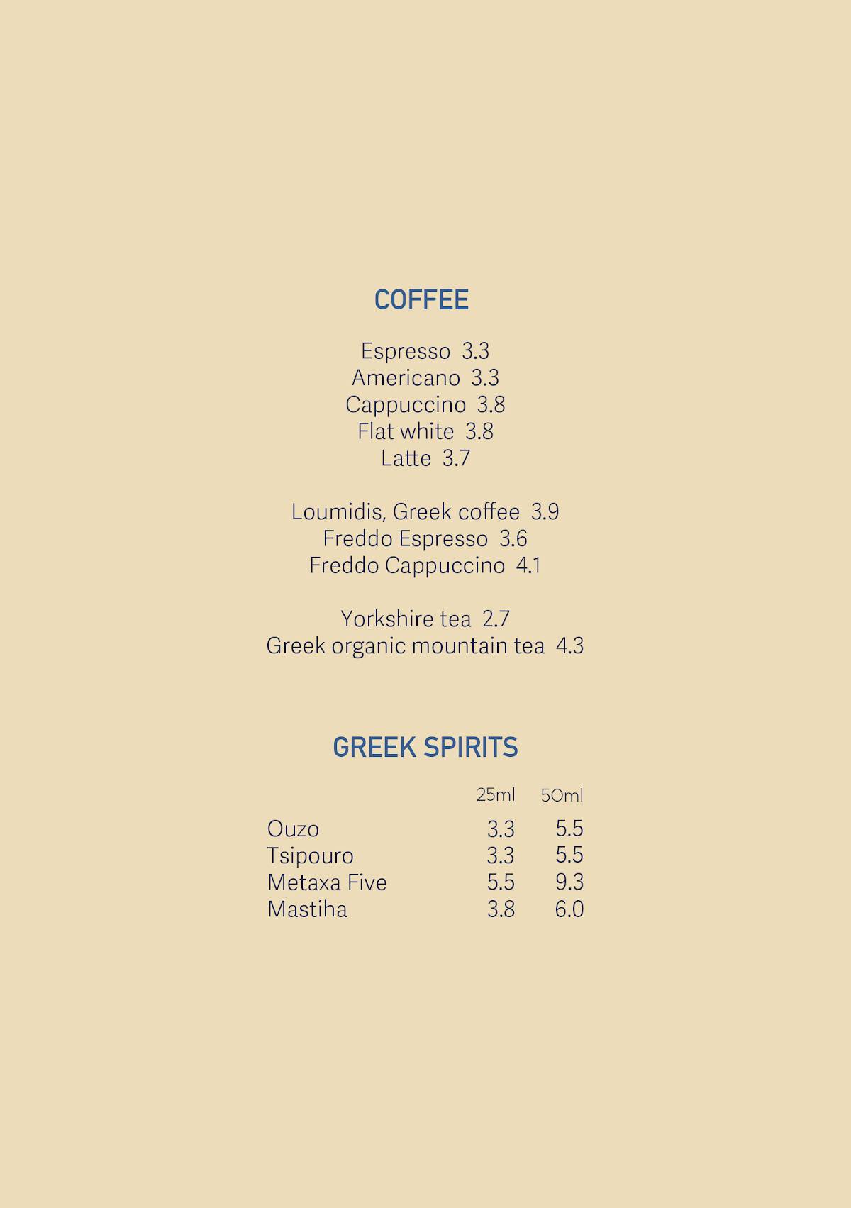 Menu at Greko Beverley restaurant, Beverley