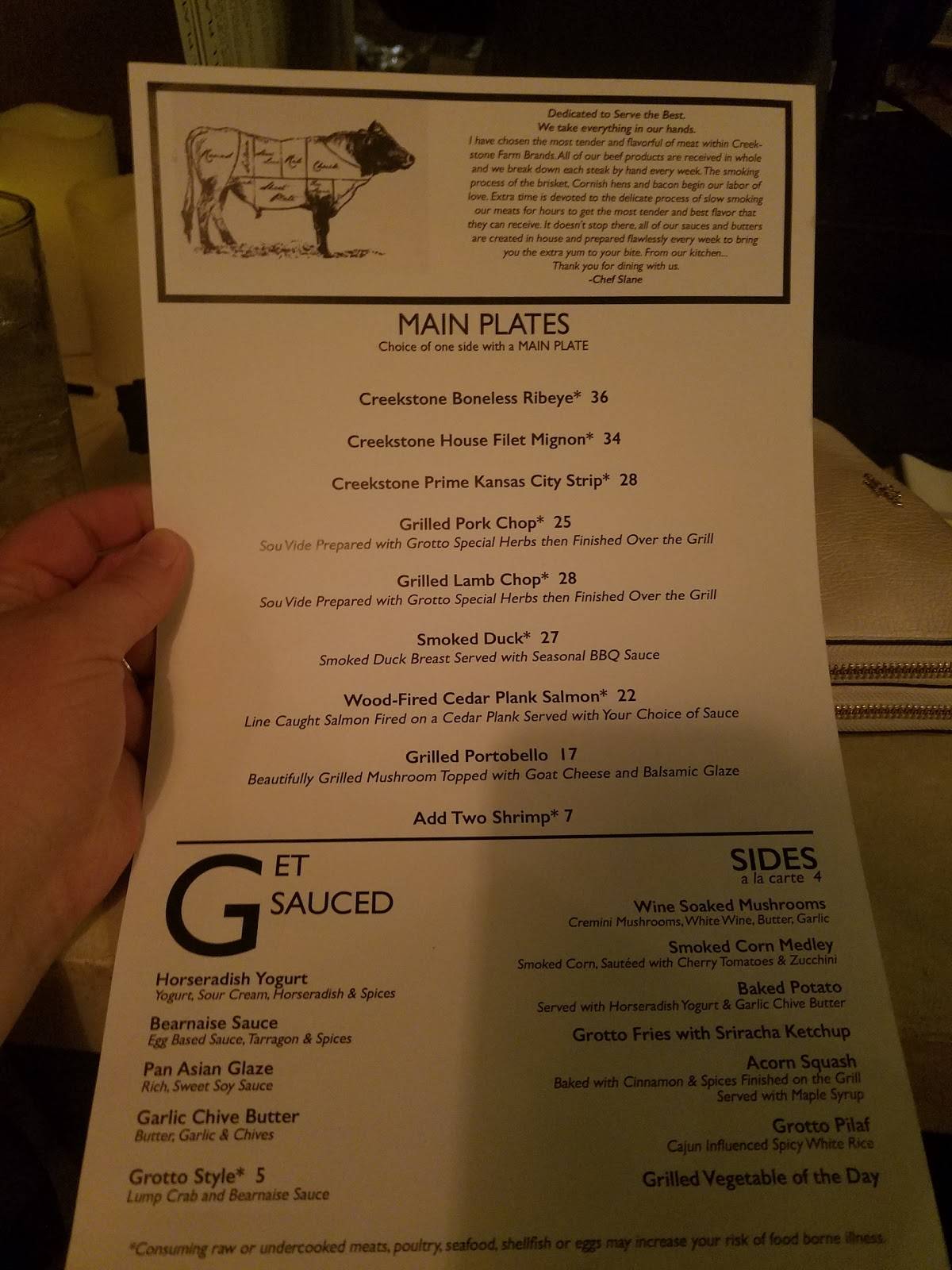 Menu at Grotto Wood-Fired Grill and Wine Cave pub & bar, Eureka Springs