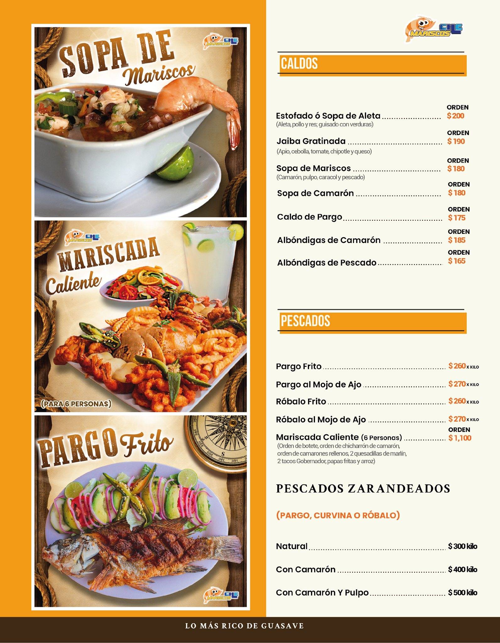 Carta del restaurante Mariscos Che, Guasave