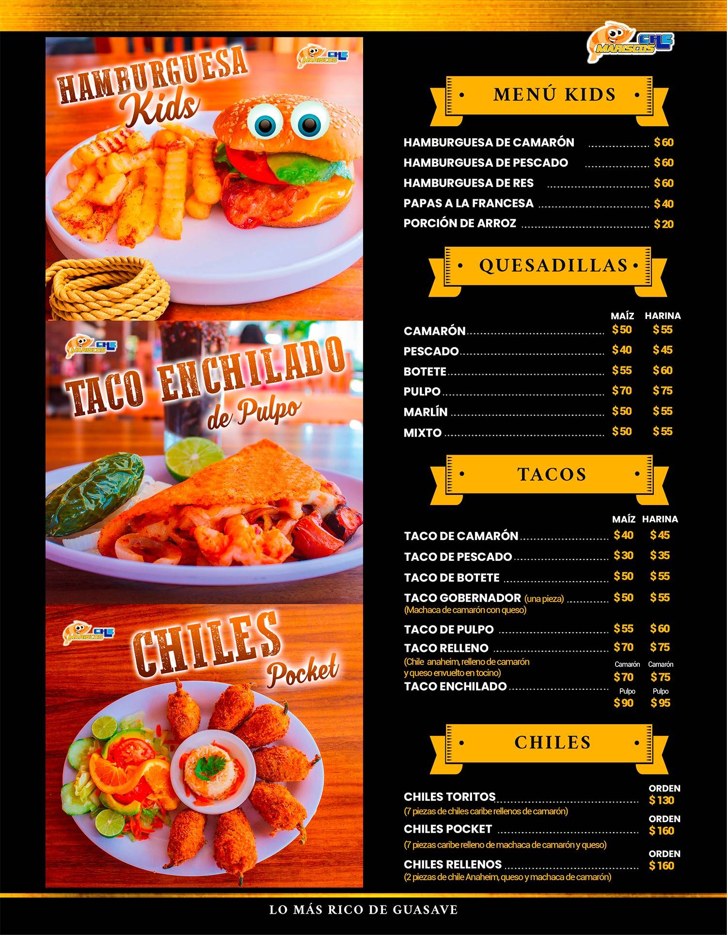 Carta del restaurante Mariscos Che, Guasave