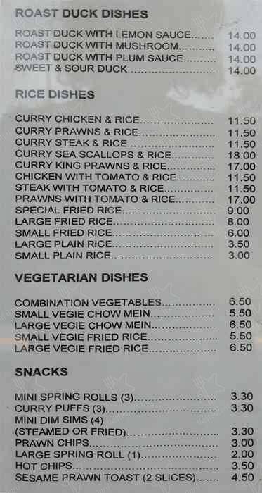Menu at Gum Sing Restaurant, Wynnum