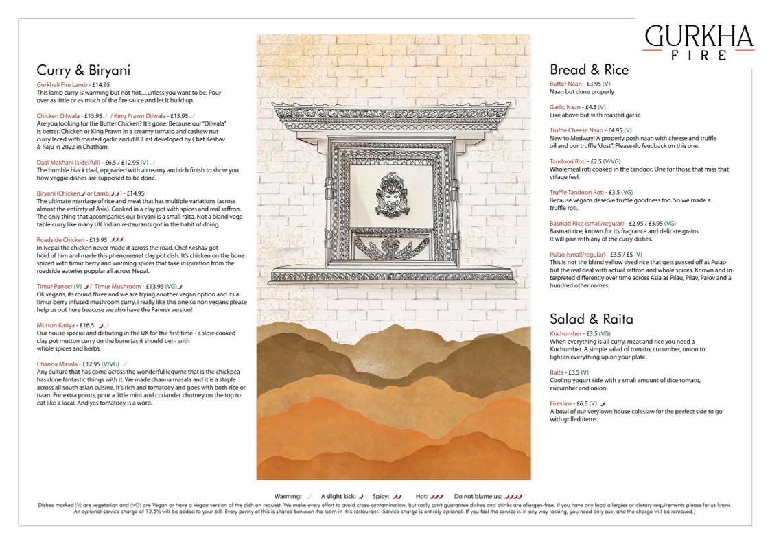 Menu at Gurkha Fire restaurant, Chatham