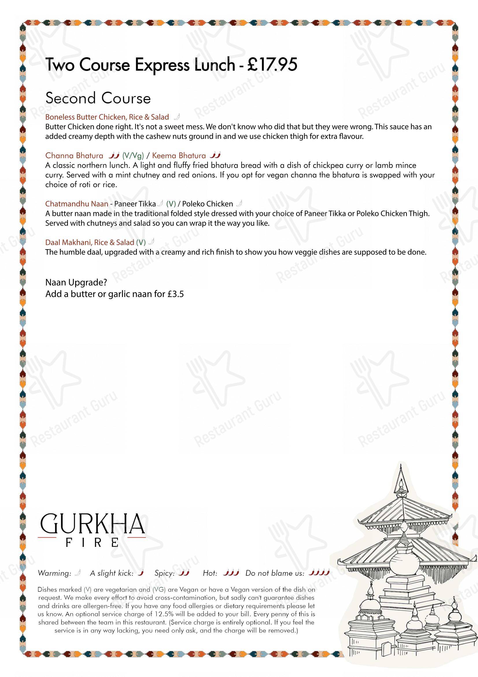 Menu at Gurkha Fire restaurant, Chatham