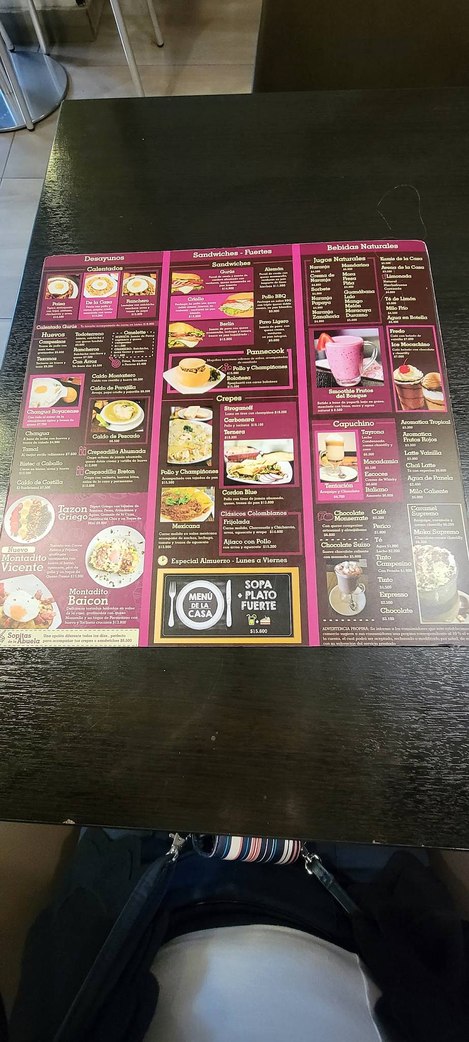 Carta del café Panaderia Gurus, Bogotá