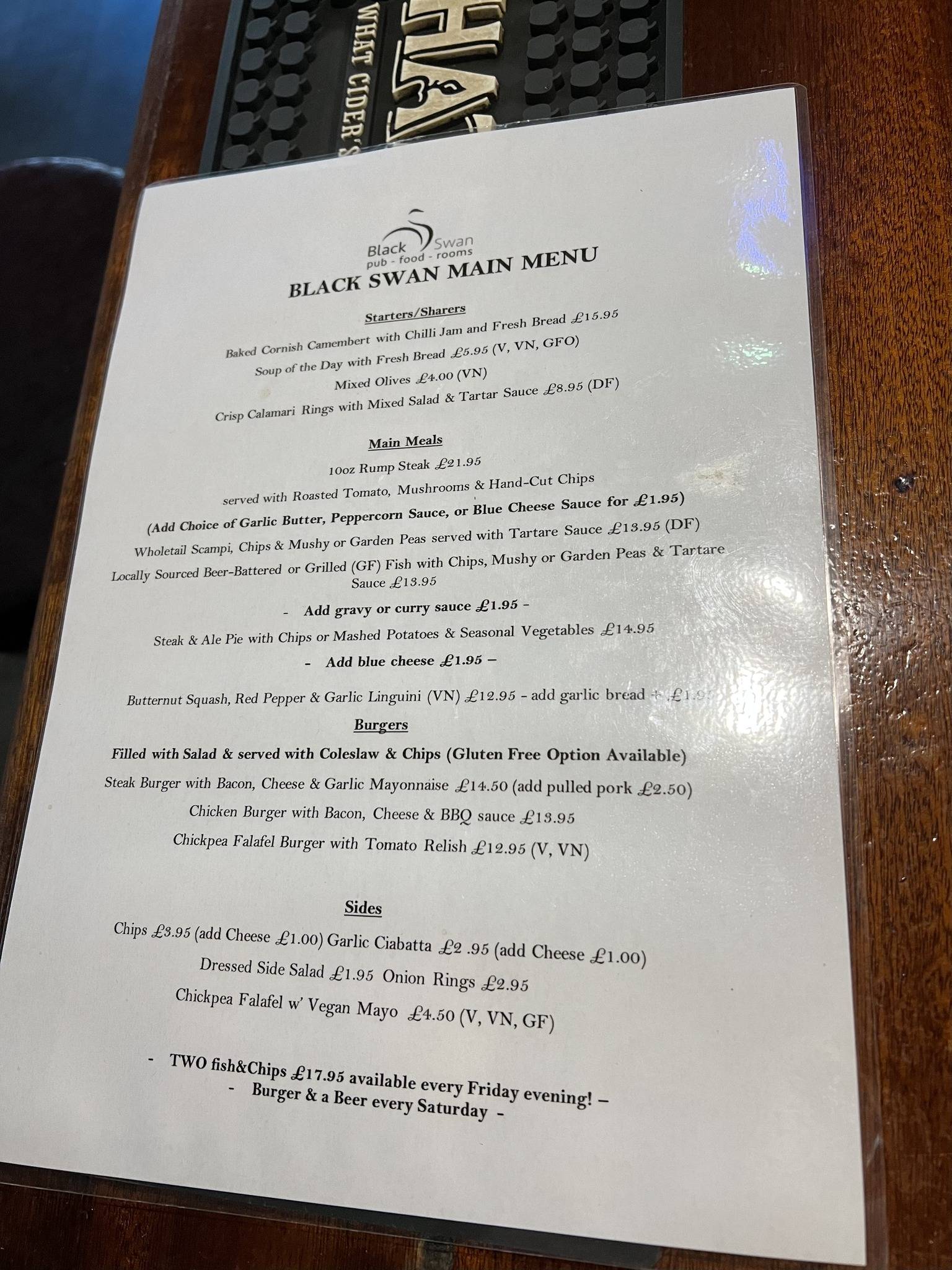 Menu at Gweek Inn pub & bar, Gweek