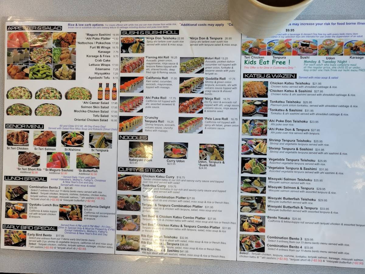Menu at Gyotaku Japanese Restaurant, Pearl City, 98-1226 Kaʻahumanu St