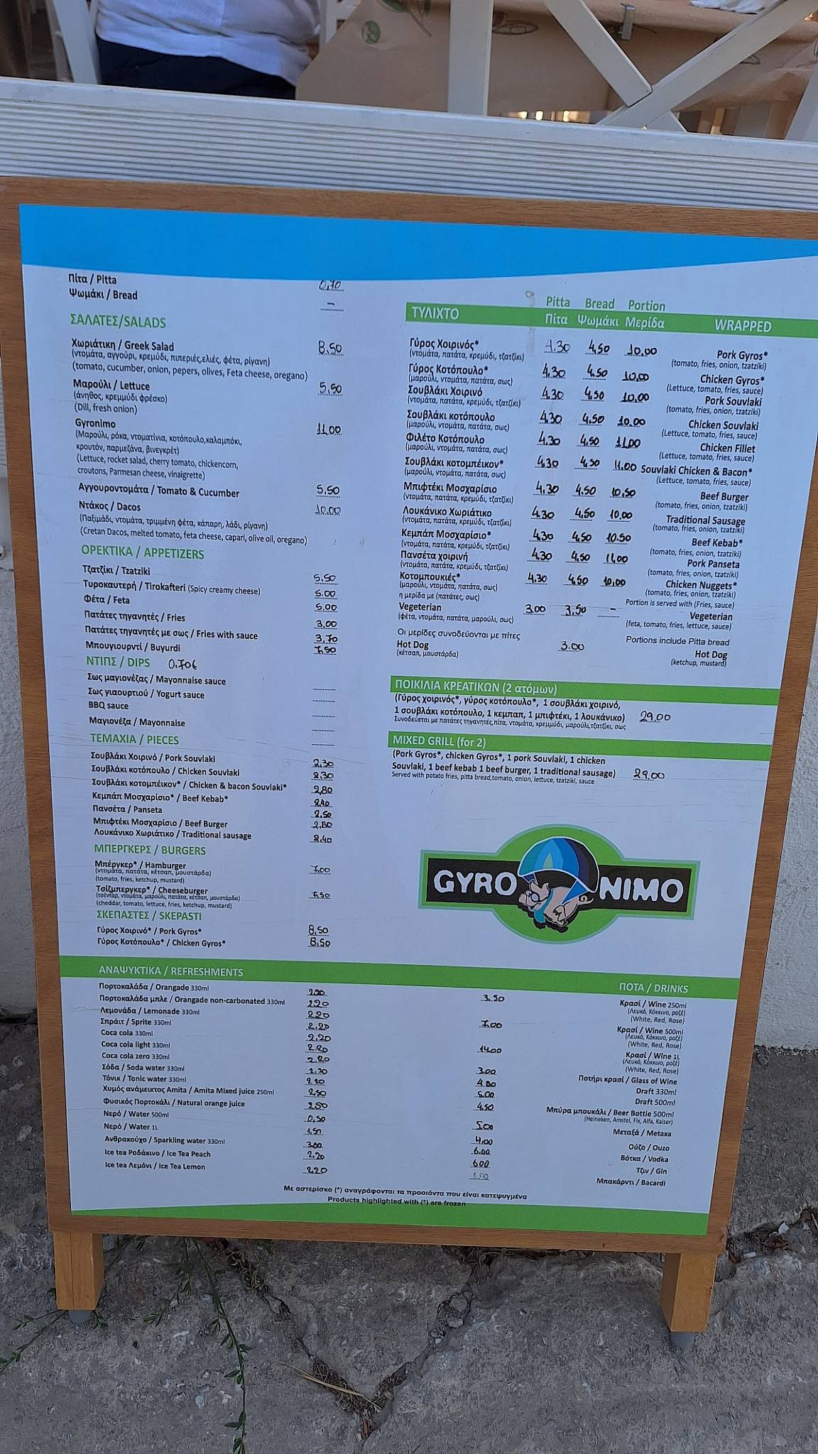 Menu at Gyro Nimo, Troulos