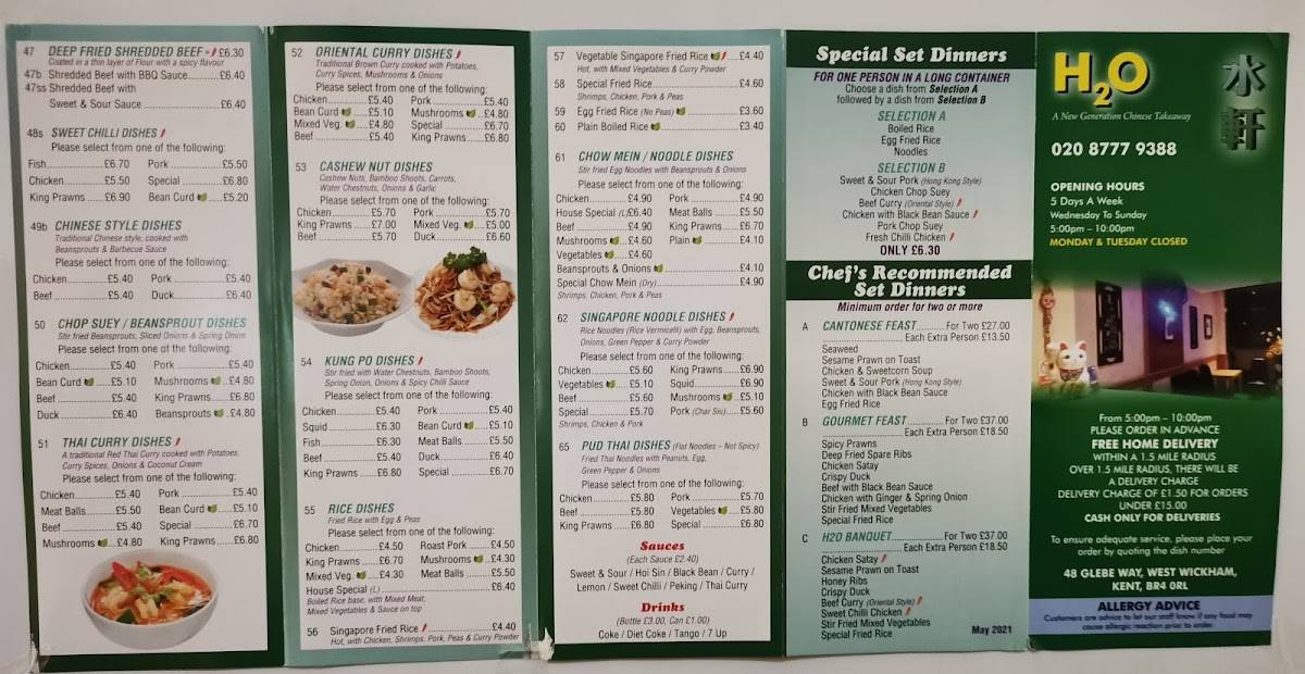 Menu at H20 fast food, West Wickham, 48 Glebe Way