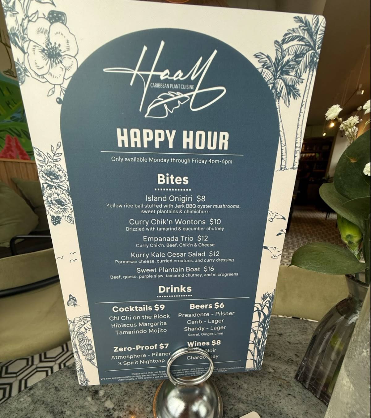 Menu at HAAM Caribbean Plant Cuisine restaurant, New York City