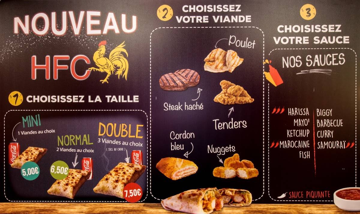 Menu au HFC Talence fast food, Talence, 515 b Cours de la Libération